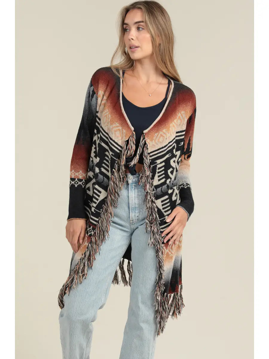 Cascade Fringe Aztec Cardigan Sweater – Wild Skyes